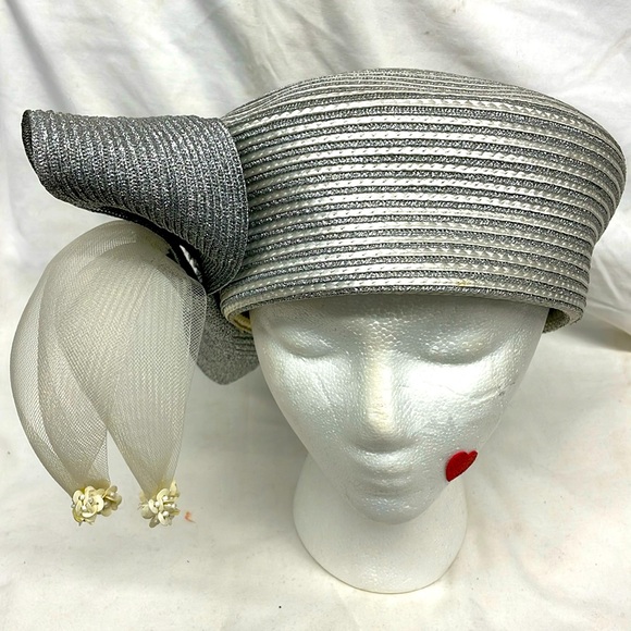 Source Unknown | Accessories | Silver Gold And Lace Side Bow Dress Hat ...